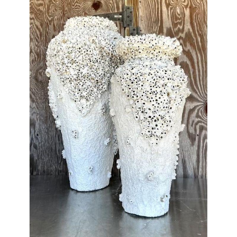 Vintage Coastal Barnacle Urns - Set of 2 For Sale at 1stDibs