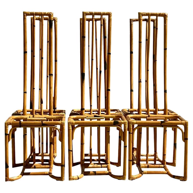 Vintage Coastal Bent Bamboo Dining Chairs, Set of 6 For Sale at 1stDibs