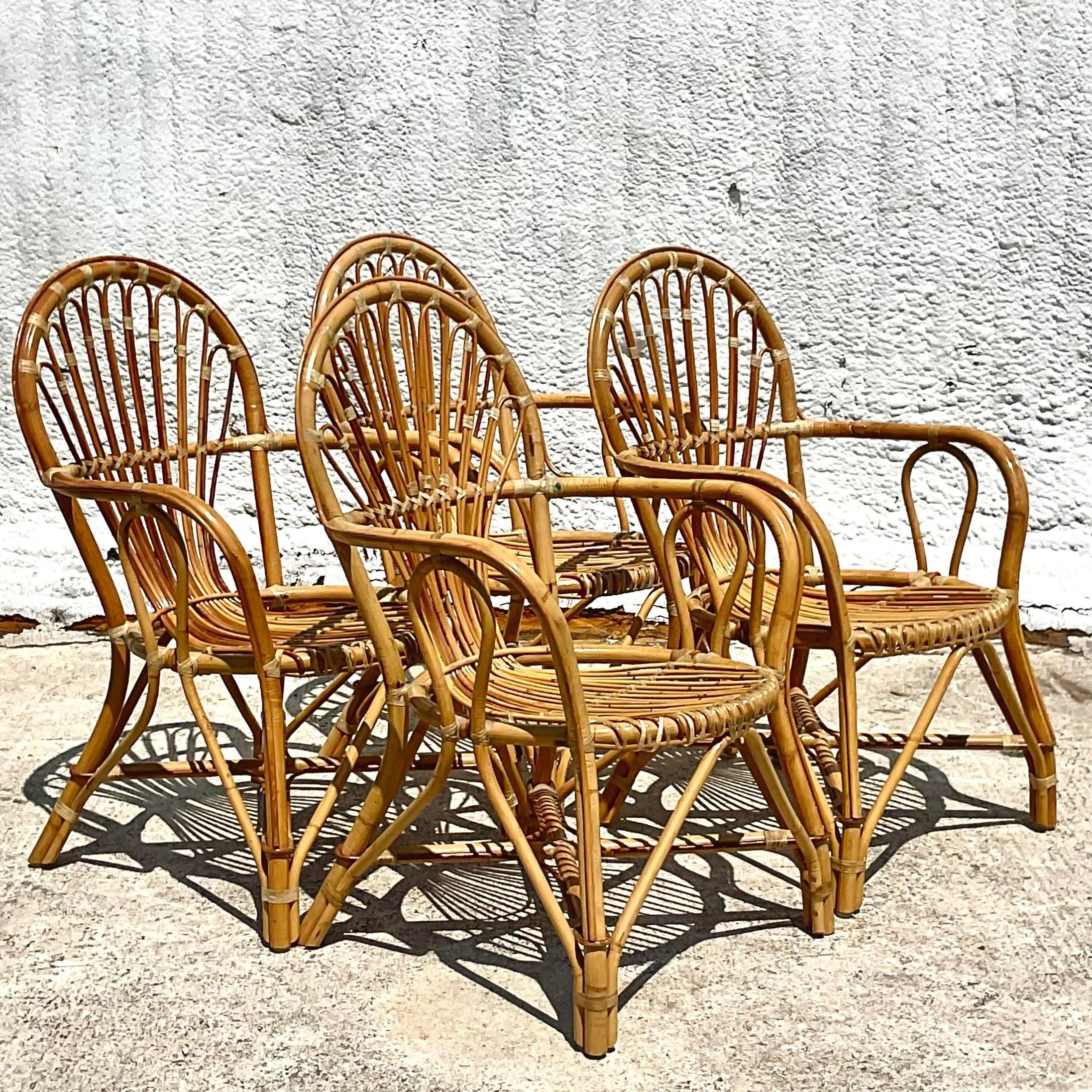 Vintage Coastal Bent Rattan Balloon Back Chairs, Set of 4 For Sale at ...