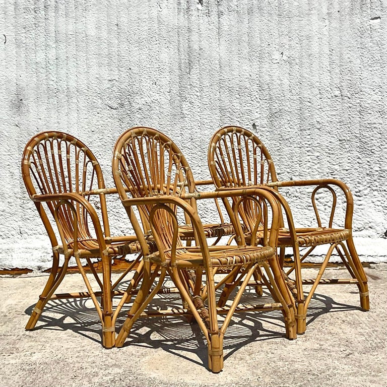 Vintage Coastal Bent Rattan Balloon Back Chairs - Set of 4 For Sale at ...
