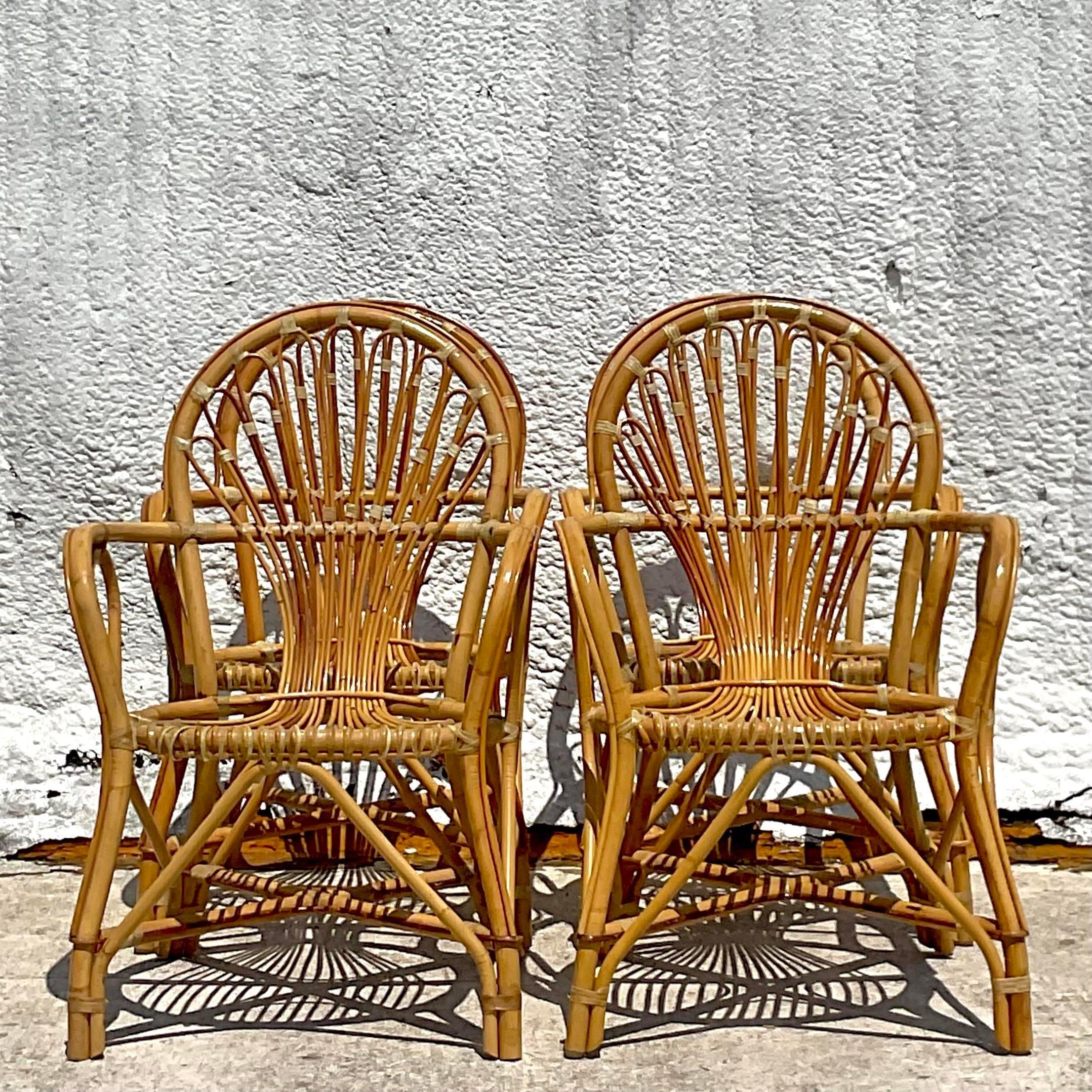 Vintage Coastal Bent Rattan Balloon Back Chairs, Set of 4 For Sale at ...