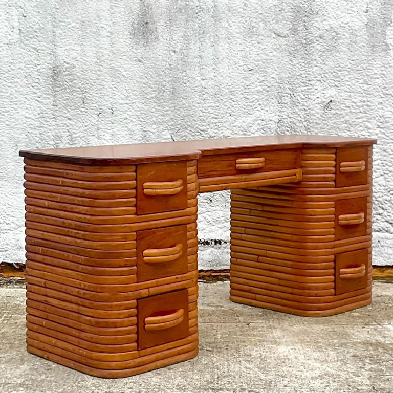 Vintage Coastal Bent Rattan Desk After Paul Frankl at 1stDibs