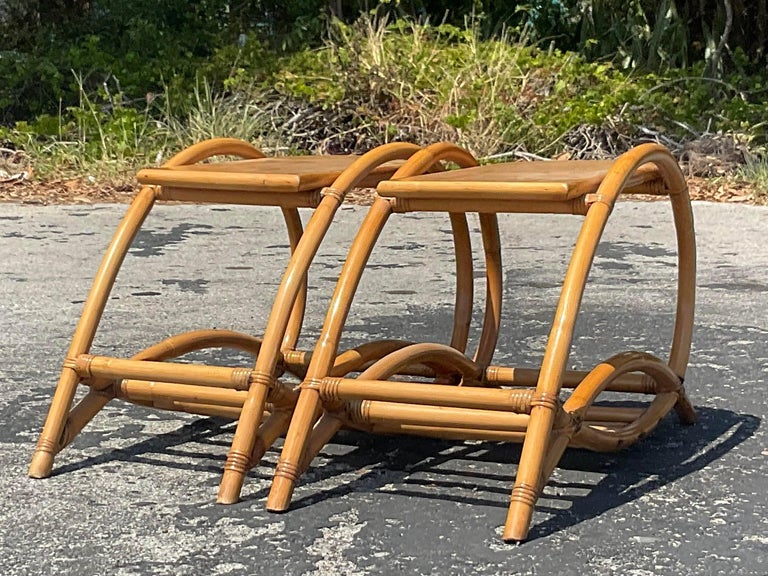 Vintage Coastal Bent Rattan End Tables, a Pair For Sale at 1stDibs