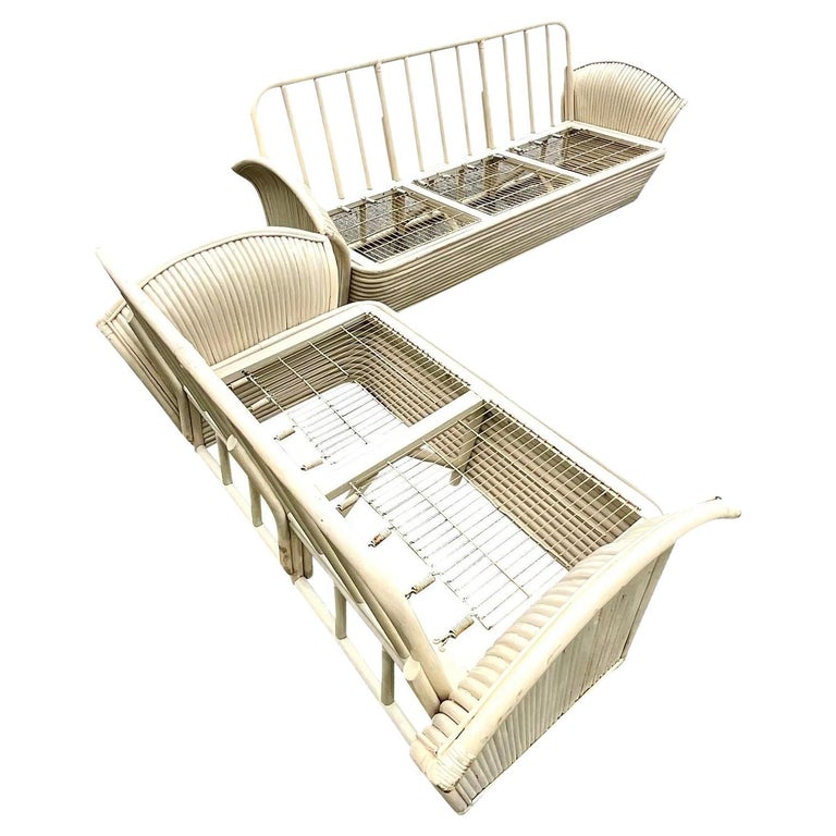 Vintage Coastal Bent Rattan Fan Arm Sofa Set For Sale at 1stDibs