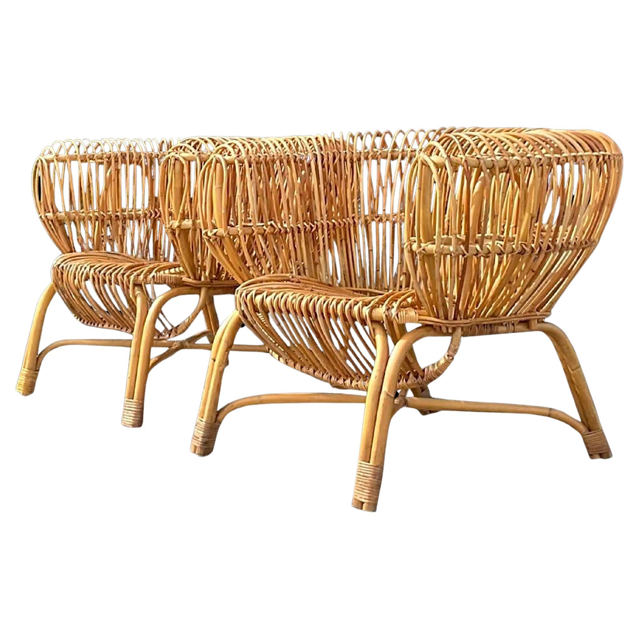 Mid 20th Century Vintage Coastal Trellis Rattan Lounge Chairs - a Pair ...