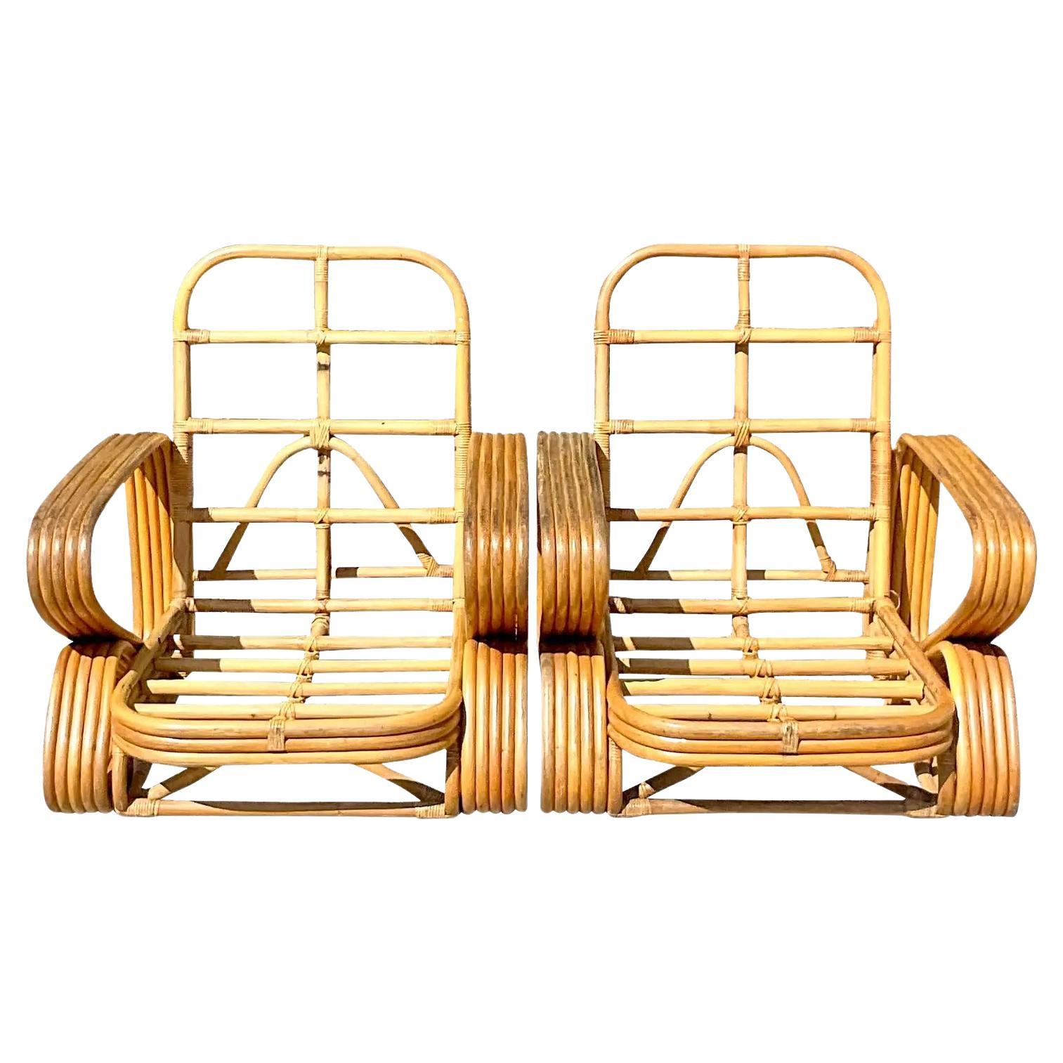 Vintage Coastal Ribbed Rattan Lounge Chairs, After Olko for Willow and ...