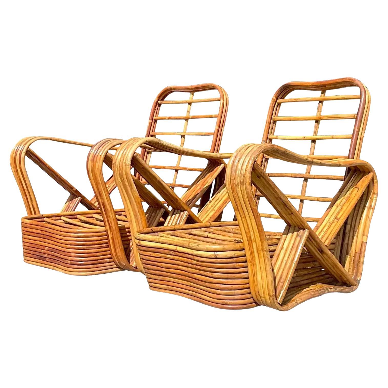 Vintage Coastal Stick Rattan Lounge Chairs, a Pair at 1stDibs