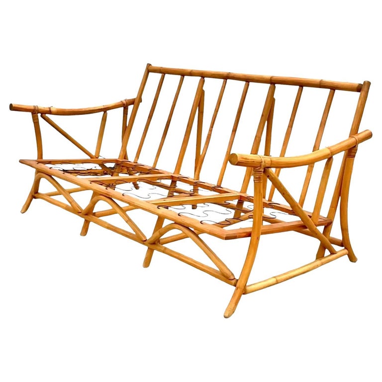 Vintage Coastal Bent Rattan Pagoda Sofa at 1stDibs
