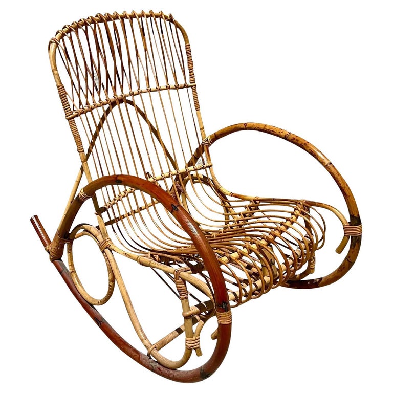 Vintage Coastal Bent Rattan Rocker For Sale at 1stDibs