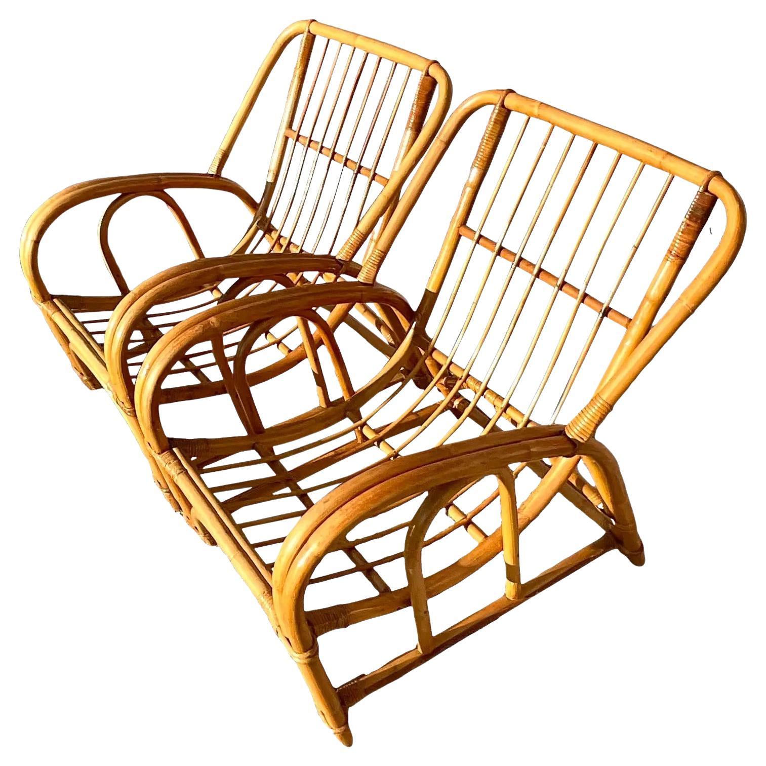 Pair of Vintage Rattan Lounge Chairs at 1stDibs