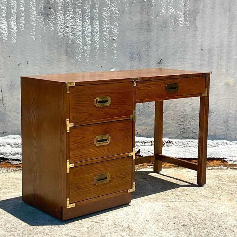 Vintage Coastal Bernhardt Campaign Writing Desk at 1stDibs