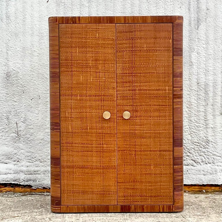 Vintage Coastal Bielecky Brothers Wrapped Rattan Bar Cabinet For Sale ...