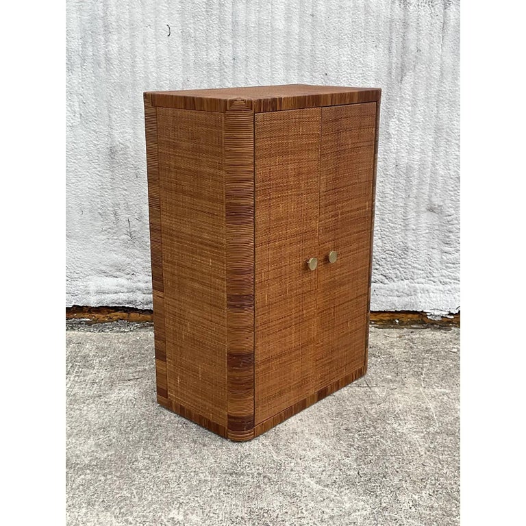 Vintage Coastal Bielecky Brothers Wrapped Rattan Bar Cabinet For Sale ...