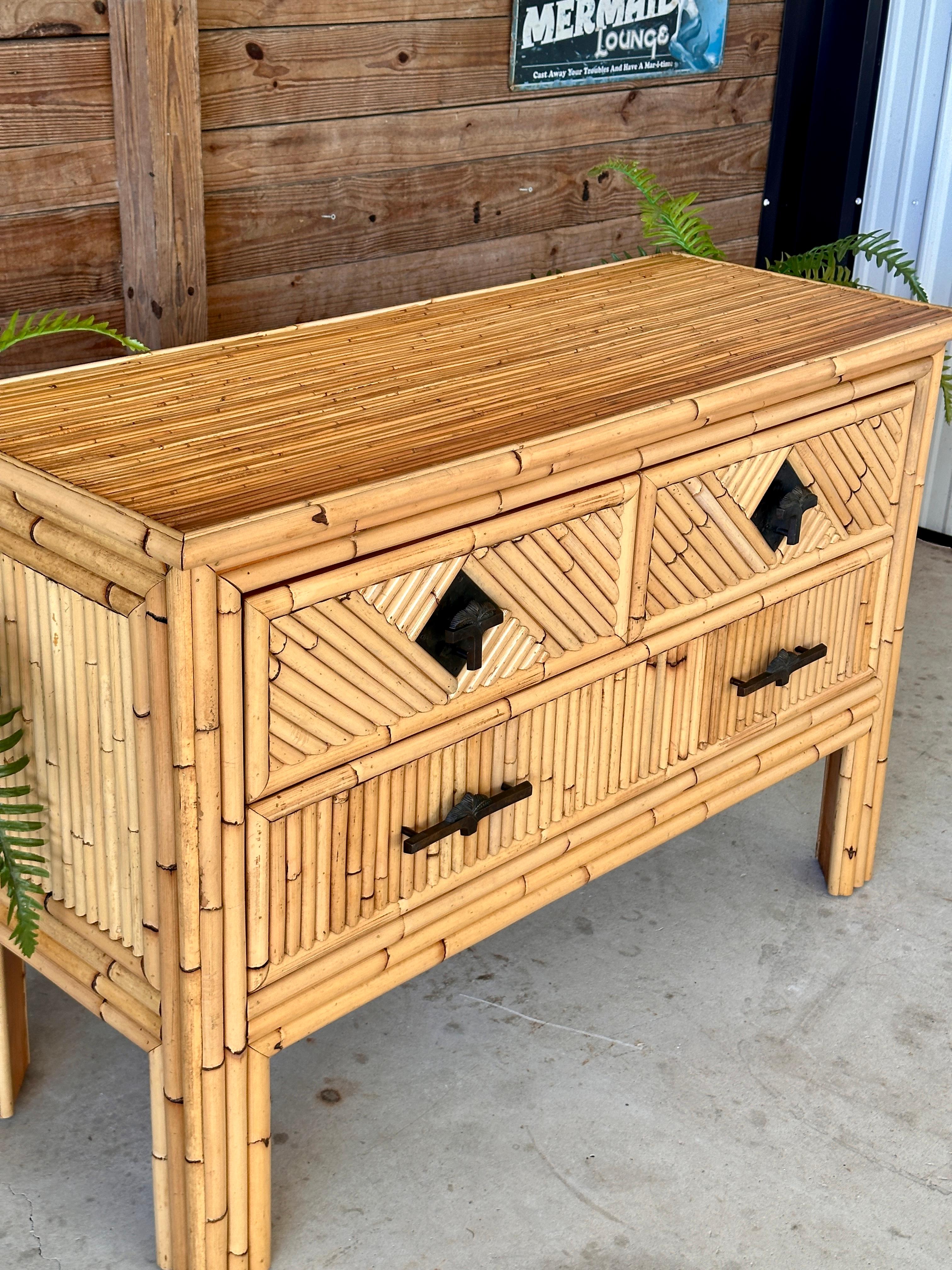 Vintage Coastal Boho Refinished Split Pencil Rattan Sideboard For Sale ...