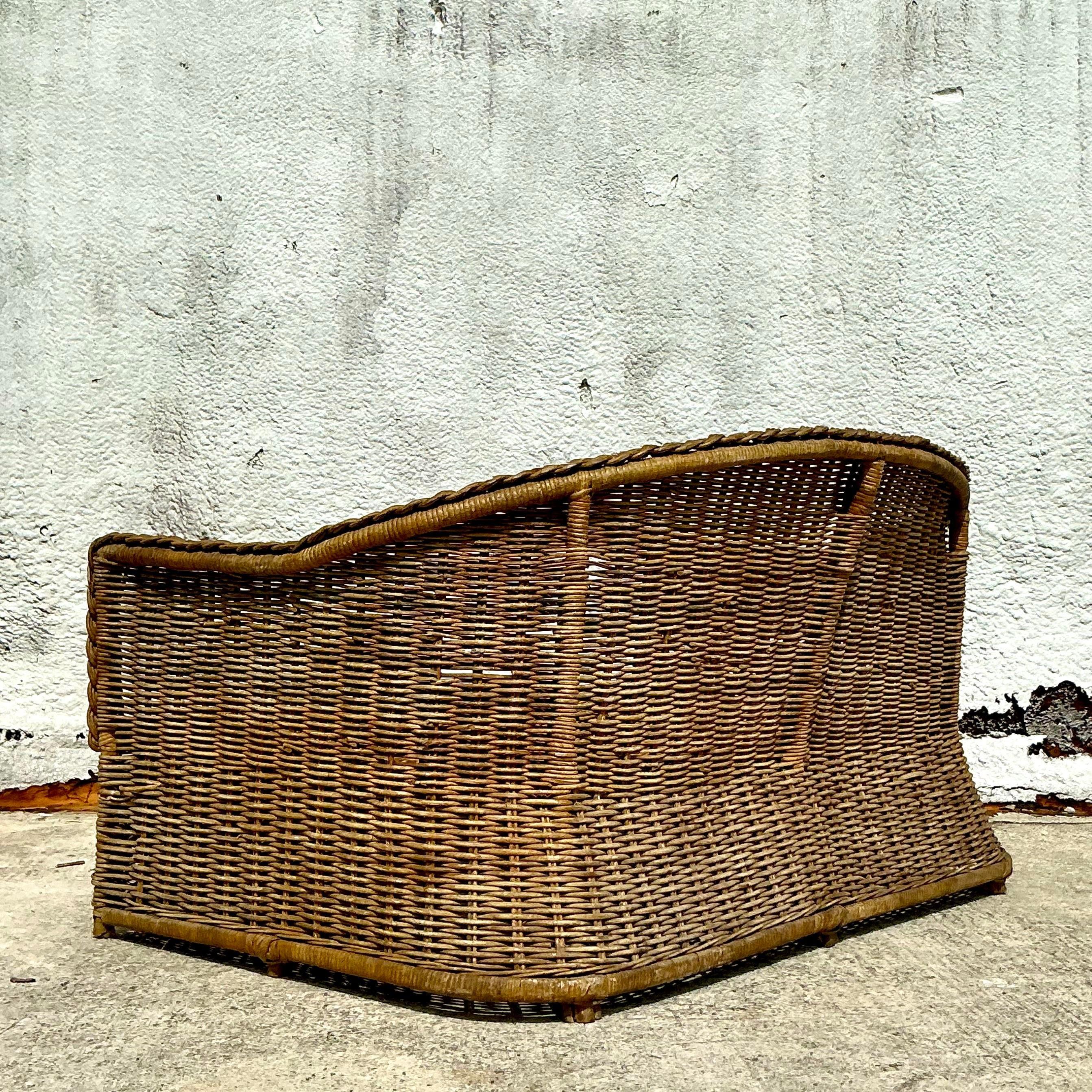 Vintage Coastal Braided Rattan Arched Sofa For Sale at 1stDibs