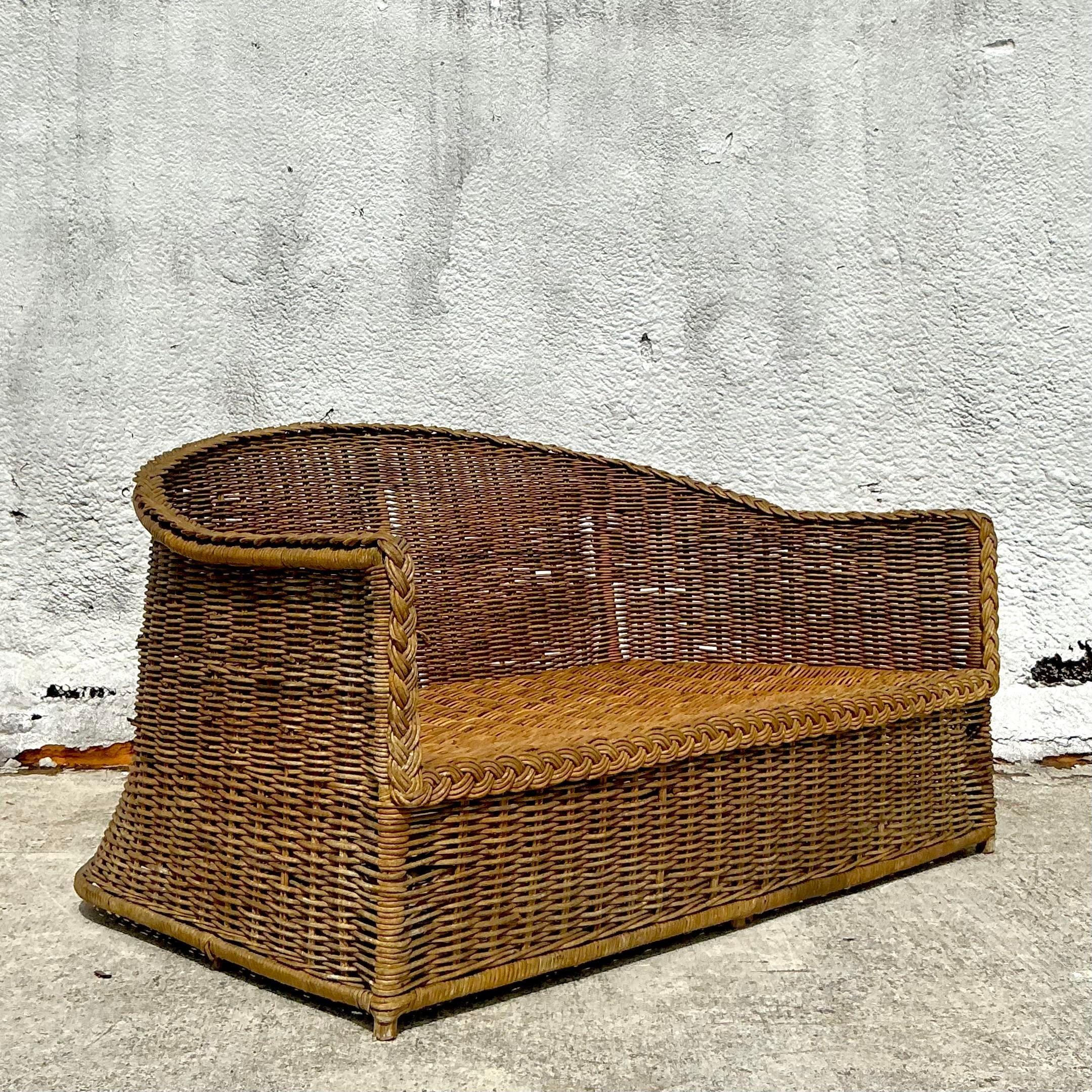 Vintage Coastal Braided Rattan Arched Sofa For Sale at 1stDibs