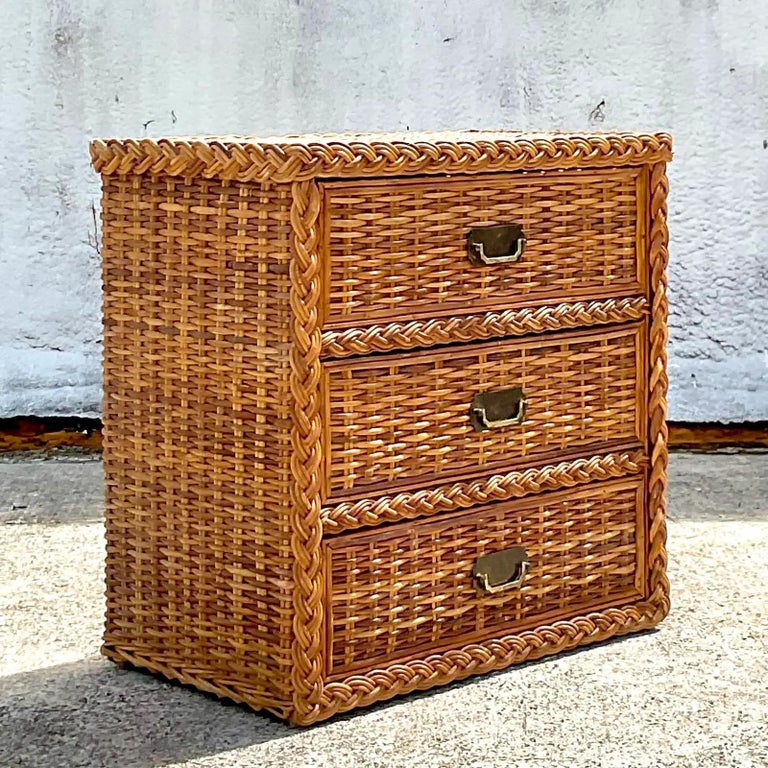Vintage Coastal Braided Rattan Chest of Drawers For Sale at 1stDibs