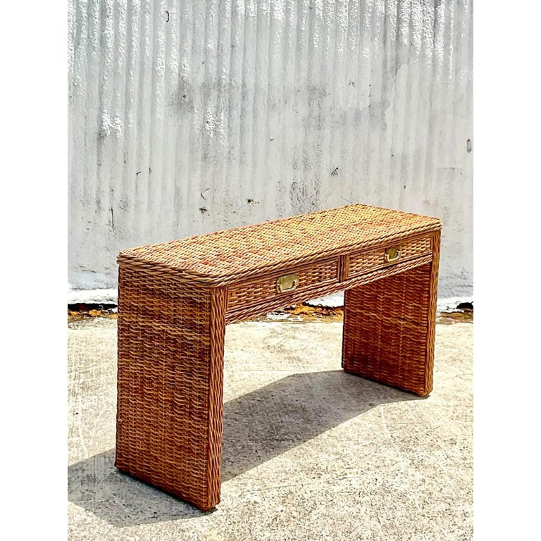 Vintage Coastal Braided Rattan Console Table at 1stDibs | vintage ...