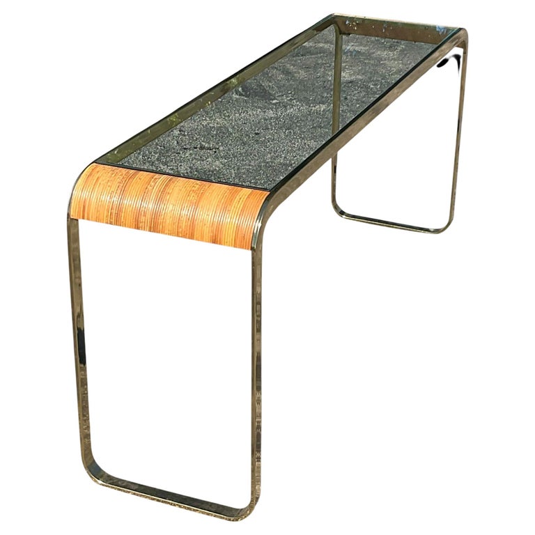 Vintage Coastal Brass and Reed Waterfall Console Table For Sale at 1stDibs
