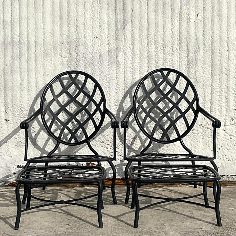 Vintage Coastal Brown Jordan Wrought Iron “Grenada” Lounge Chairs and ...