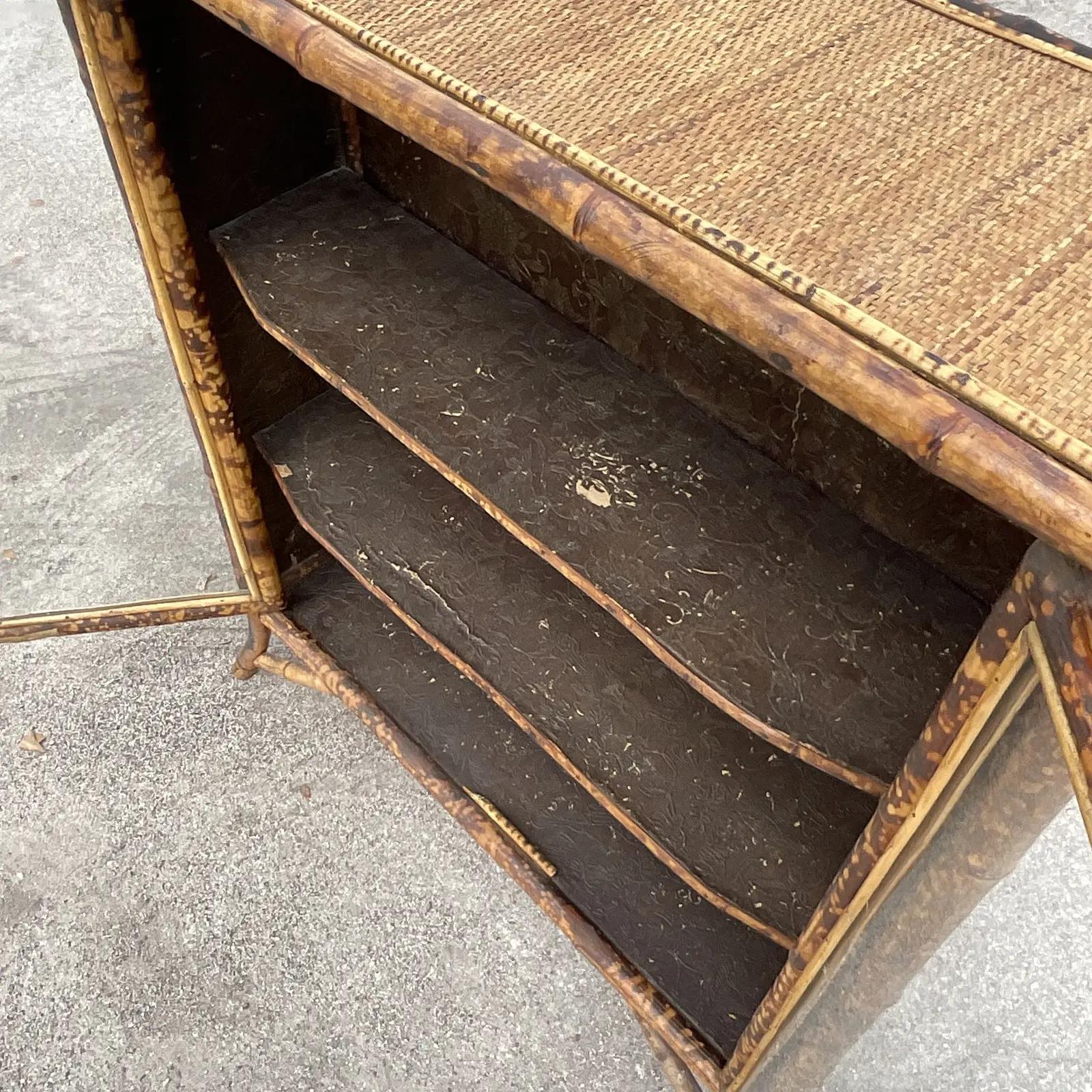 Vintage Coastal Burnt Bamboo Collectors Cabinet at 1stDibs