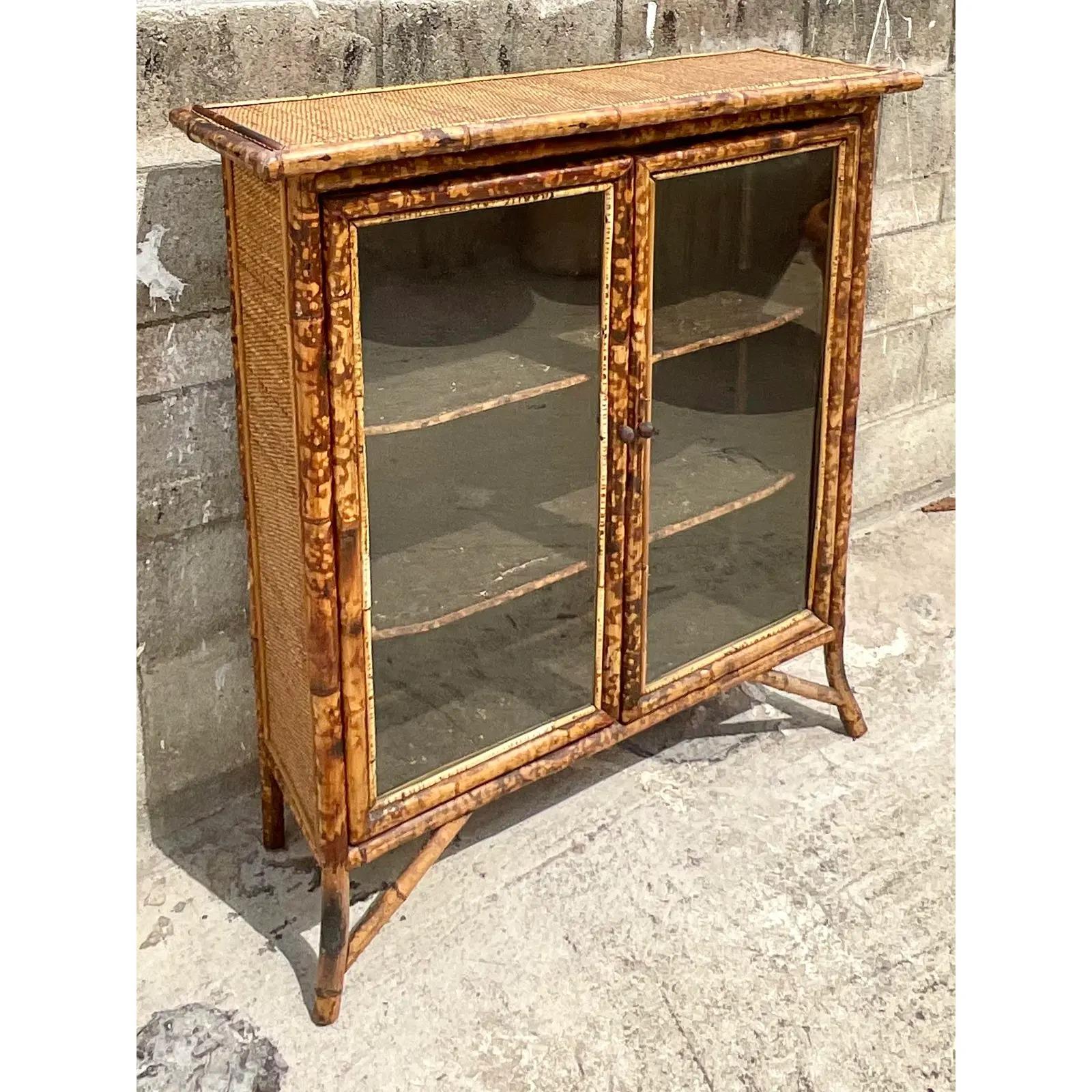 Vintage Coastal Burnt Bamboo Collectors Cabinet at 1stDibs
