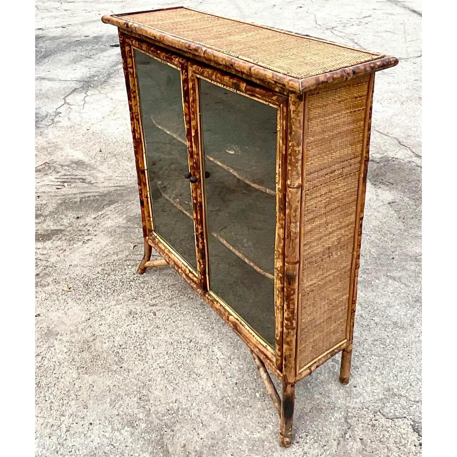 Vintage Coastal Burnt Bamboo Collectors Cabinet at 1stDibs
