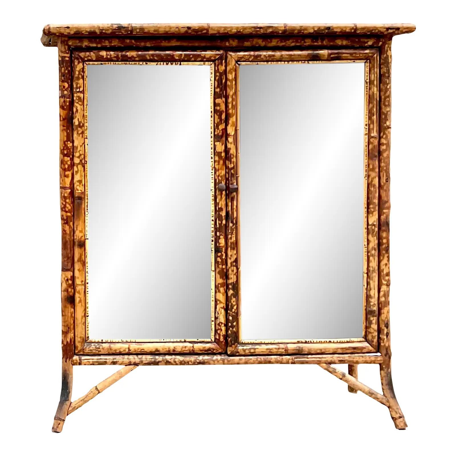 Vintage Coastal Burnt Bamboo Collectors Cabinet at 1stDibs