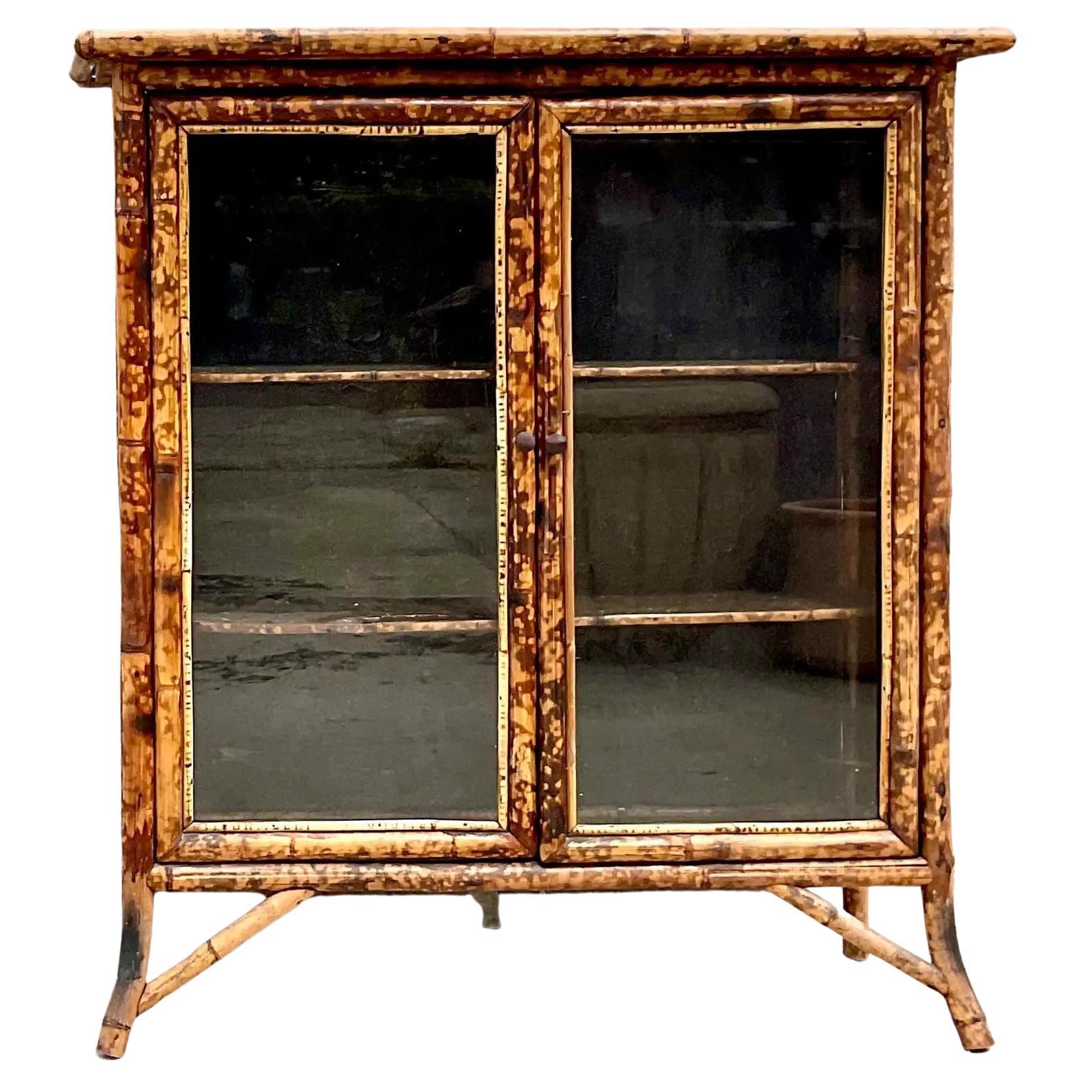 Vintage Coastal Burnt Bamboo Collectors Cabinet at 1stDibs