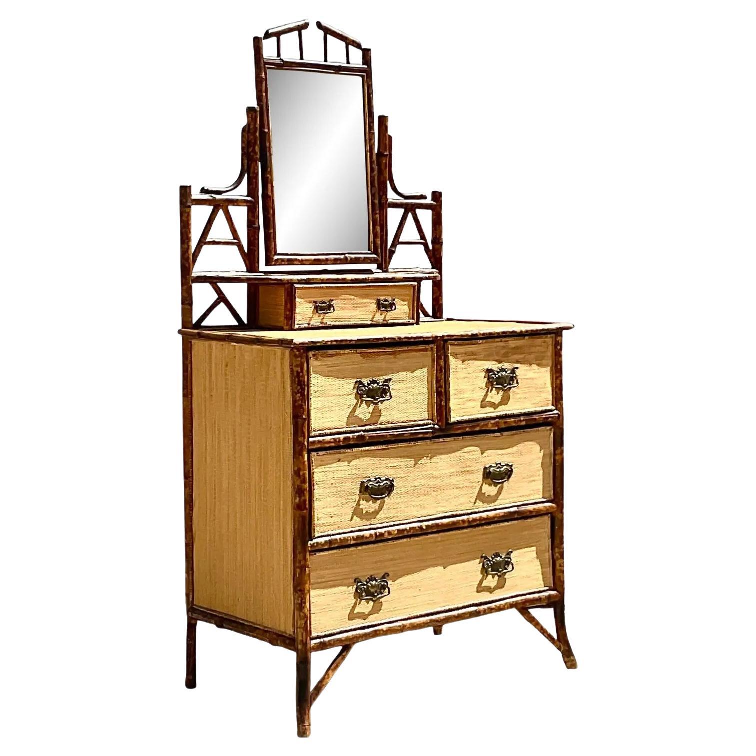 Vintage Coastal Carved Palm Tree Dresser For Sale at 1stDibs