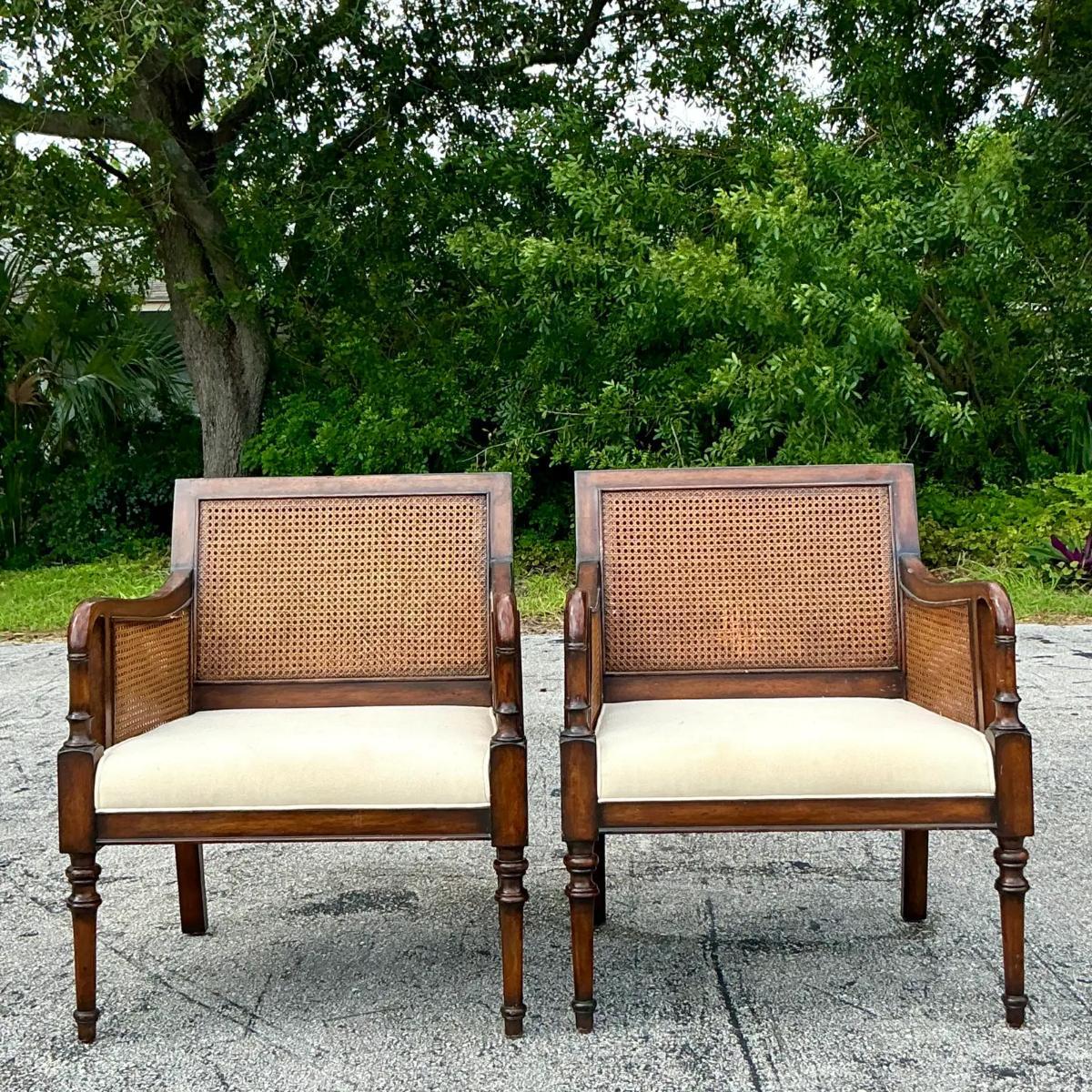 Vintage Coastal Cane Lounge Chairs - a Pair For Sale at 1stDibs
