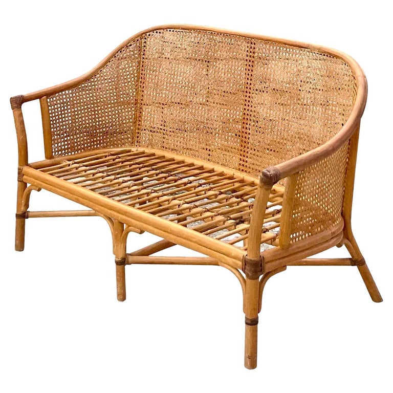 Vintage Coastal Cane Settee at 1stDibs