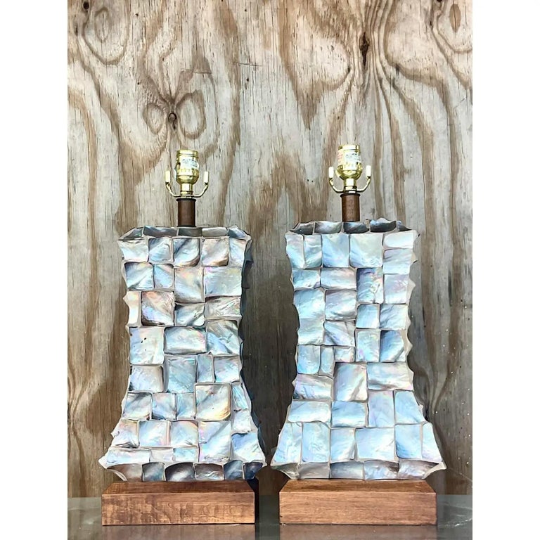 Vintage Coastal Capiz Tile Table Lamps - a Pair at 1stDibs