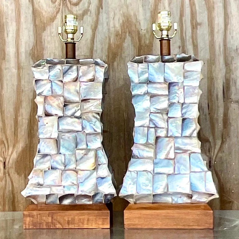Vintage Coastal Capiz Tile Table Lamps - a Pair at 1stDibs