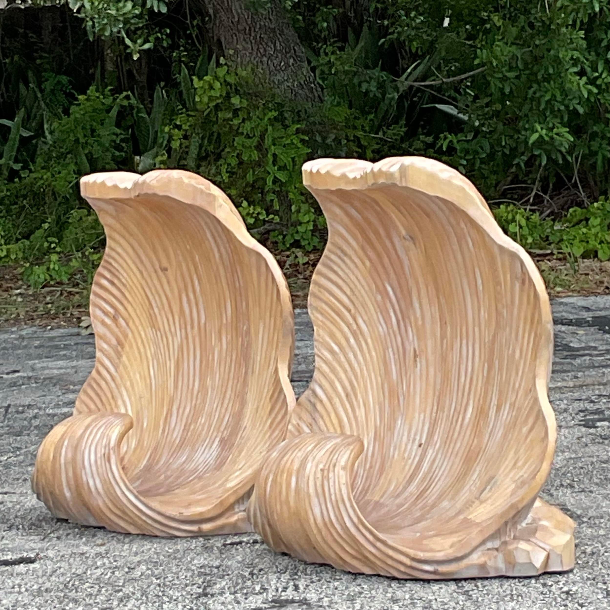 Vintage Coastal Carved Clam Shell Dining Table Pedestals - Set of 2 at ...