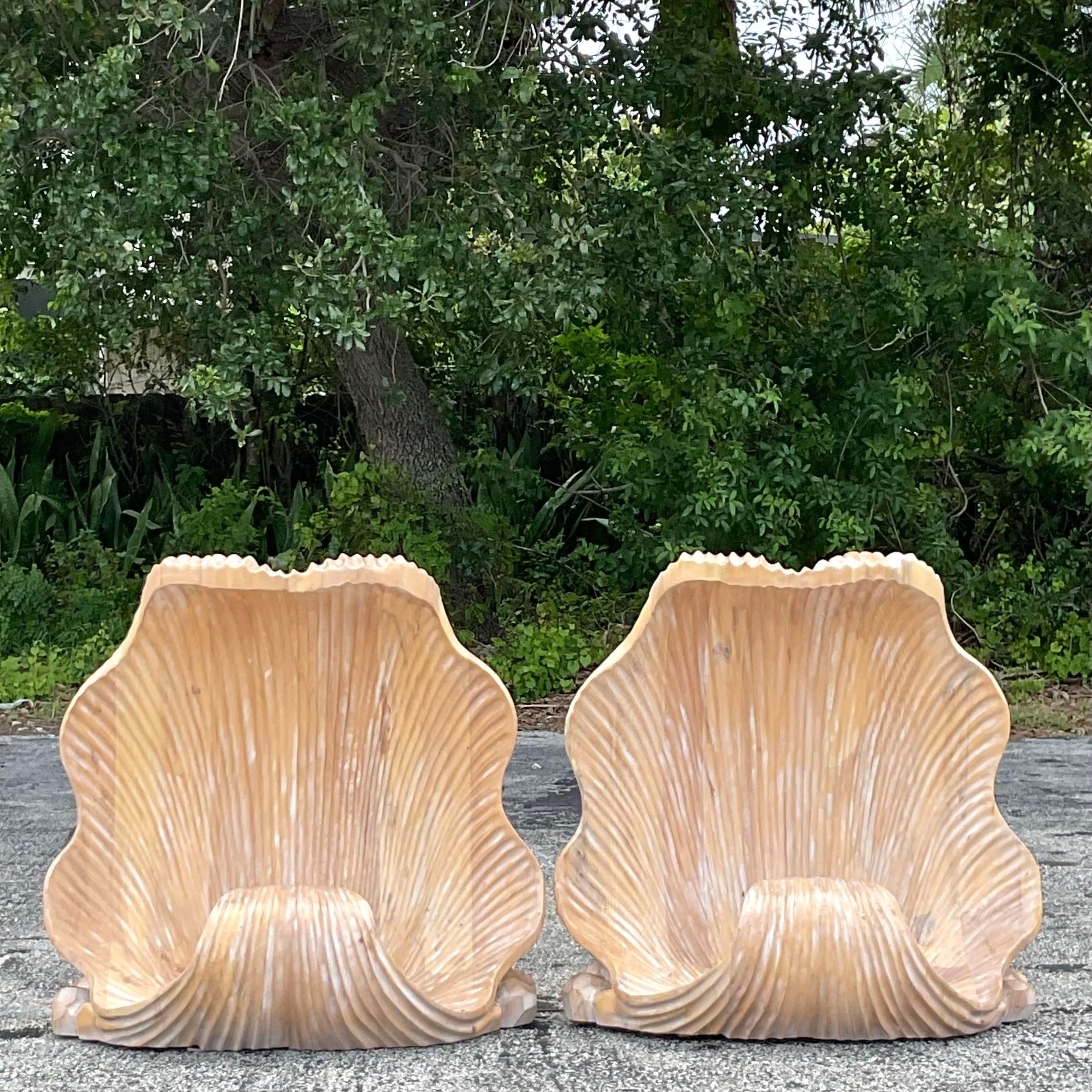 Vintage Coastal Carved Clam Shell Dining Table Pedestals - Set of 2 at ...