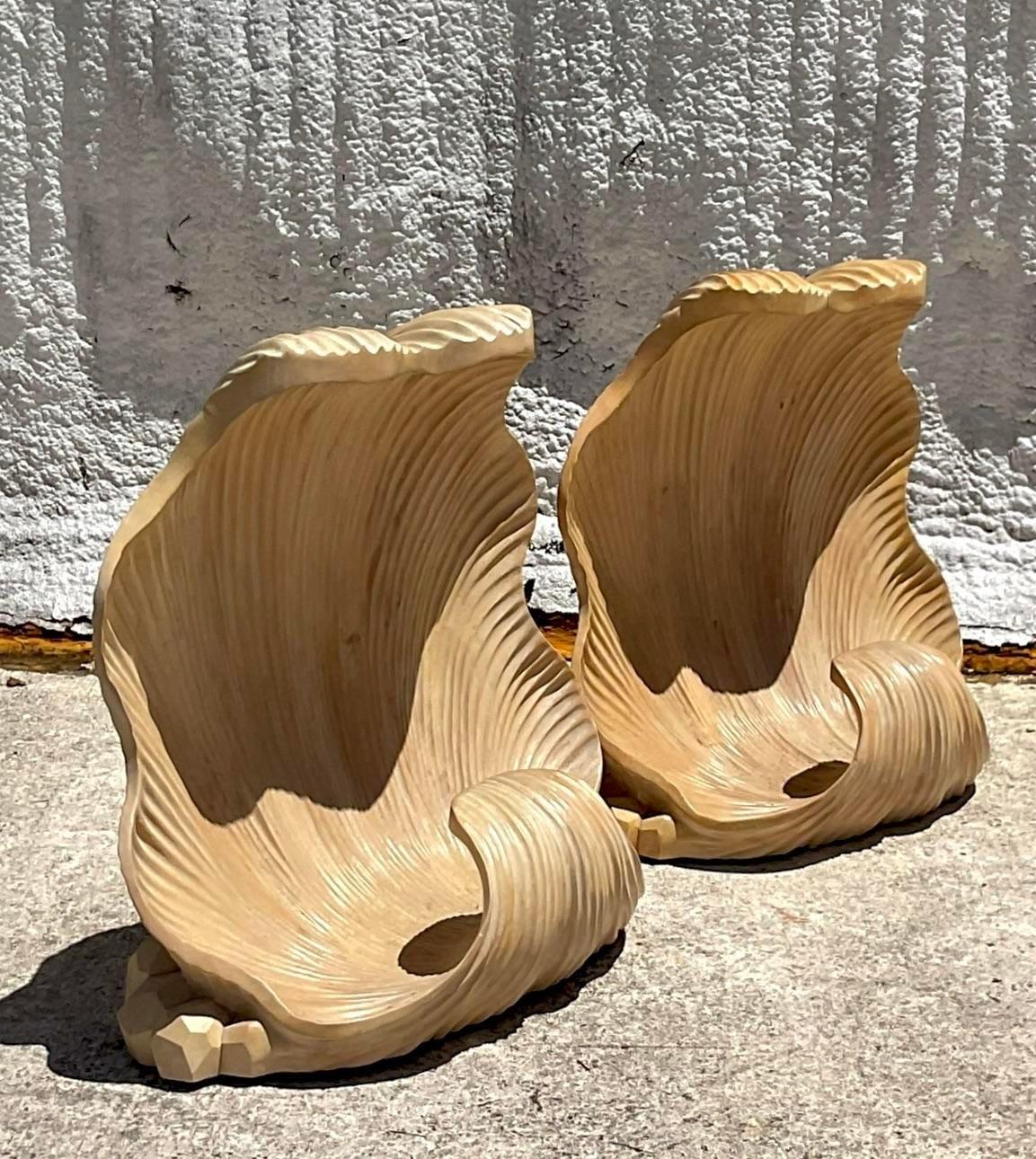 Vintage Coastal Carved Clam Shell Dining Table Pedestals - Set of 2 at ...