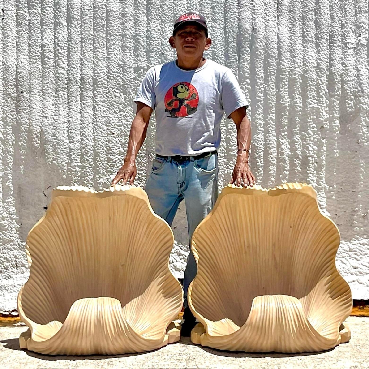 Vintage Coastal Carved Clam Shell Dining Table Pedestals - Set of 2 at ...