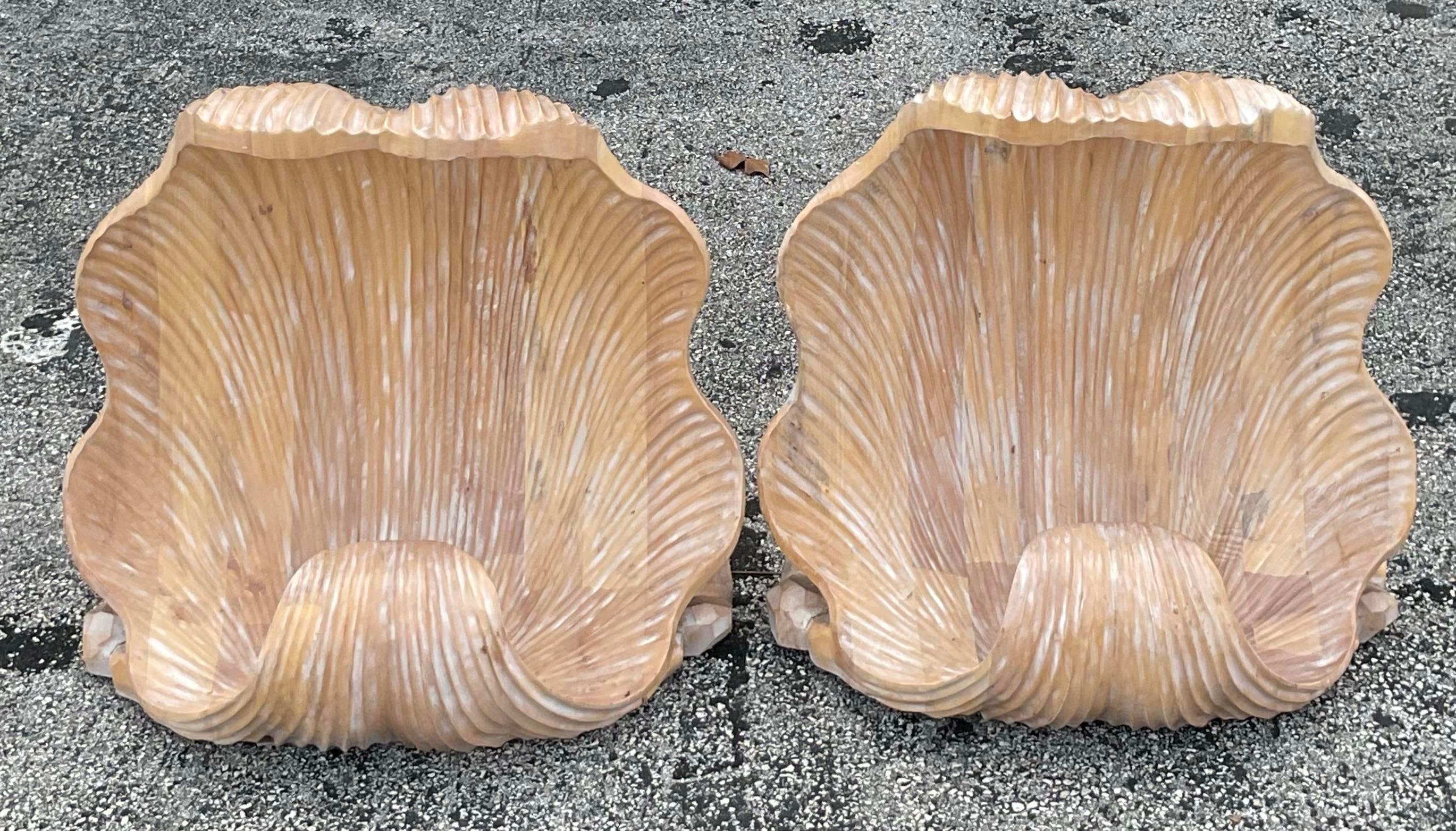 Vintage Coastal Carved Clam Shell Dining Table Pedestals - Set of 2 at ...