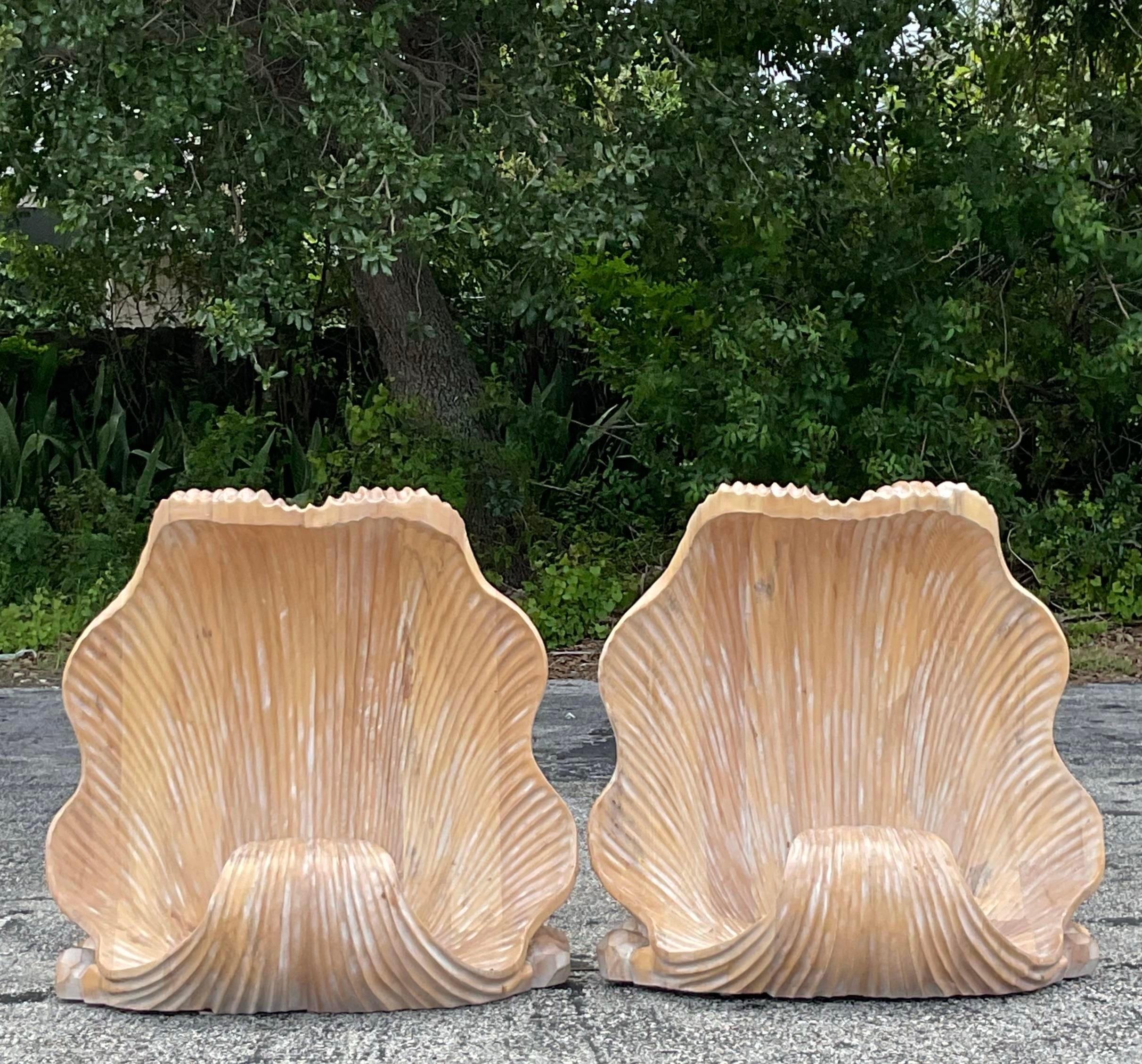 Vintage Coastal Carved Clam Shell Dining Table Pedestals - Set of 2 at ...