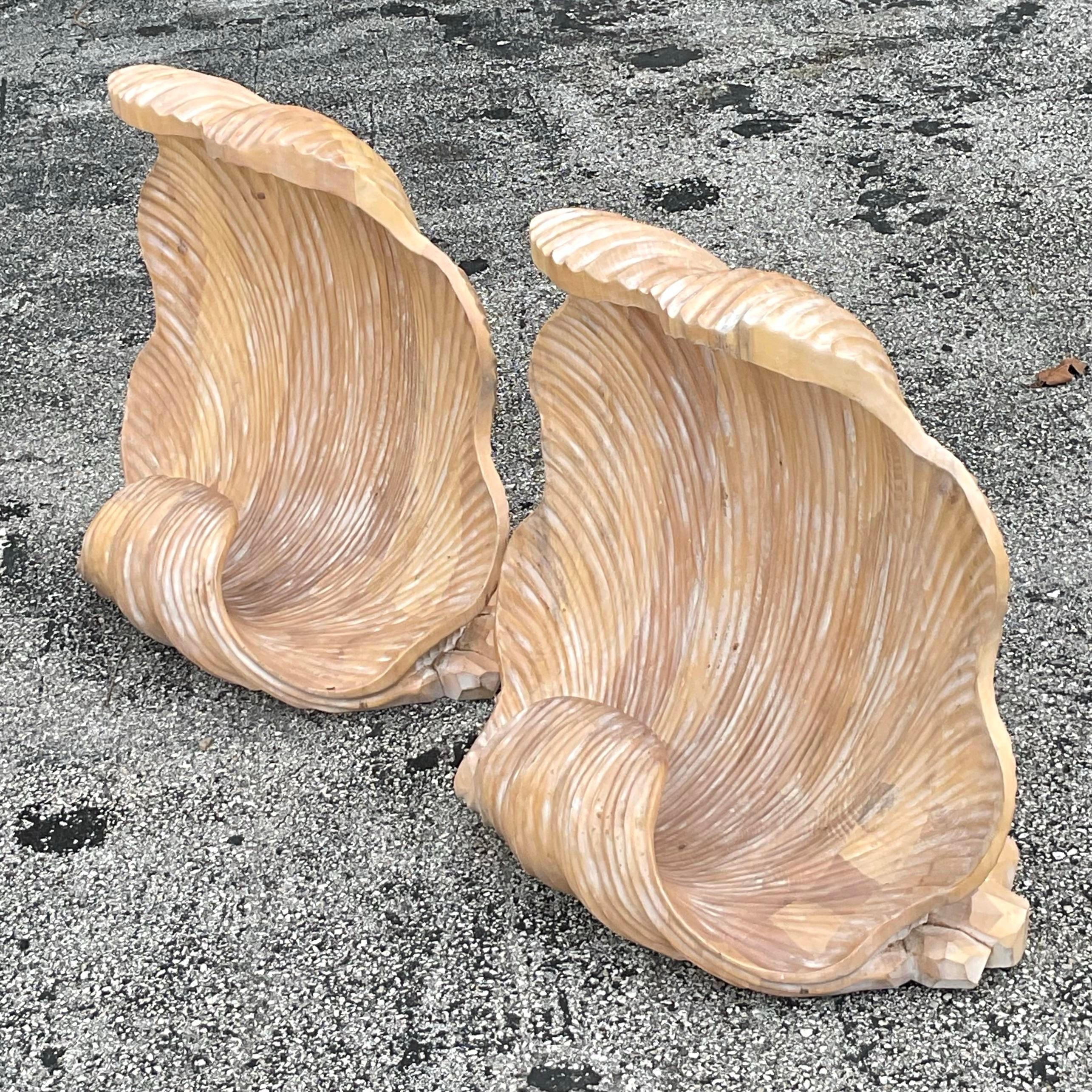 Vintage Coastal Carved Clam Shell Dining Table Pedestals - Set of 2 at ...