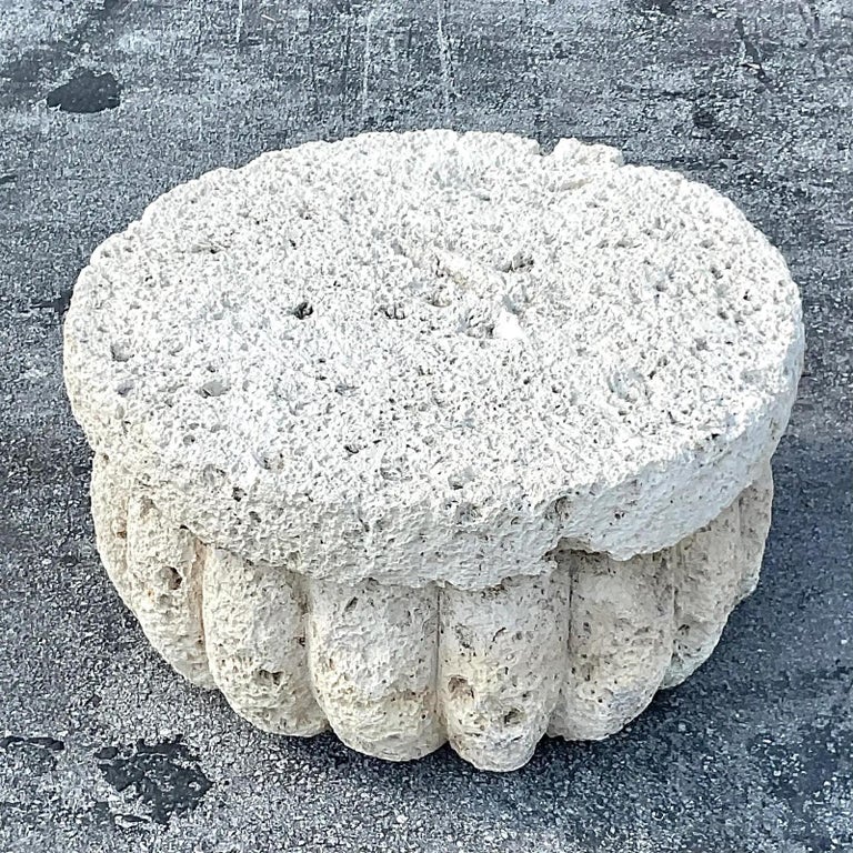 Vintage Coastal Carved Coquina Stone Coffee Table For Sale at 1stDibs