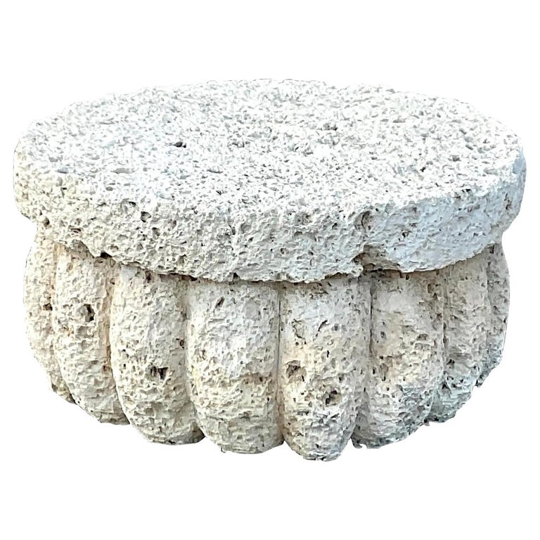 Vintage Coastal Carved Coquina Stone Coffee Table For Sale at 1stDibs