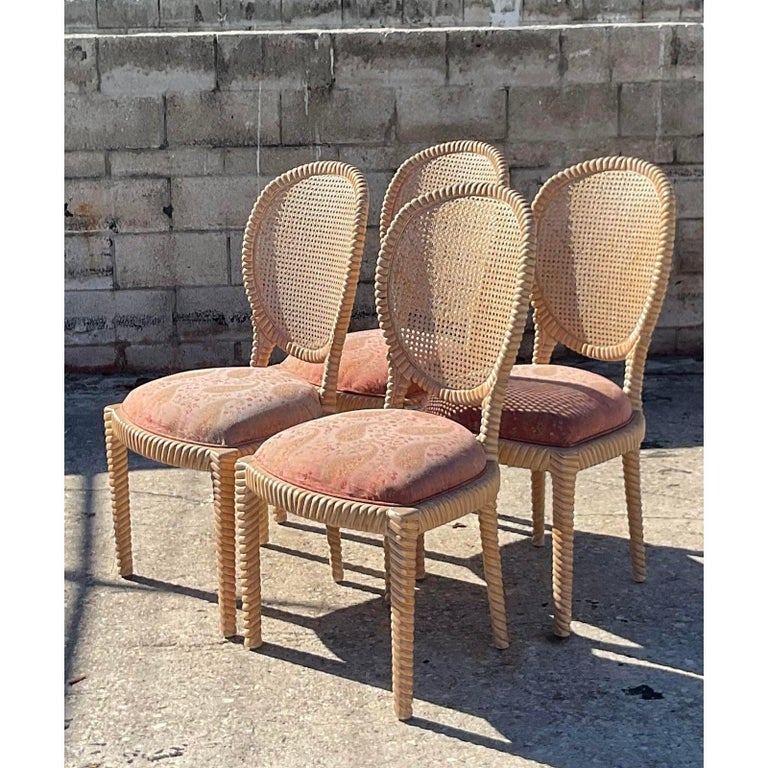 Vintage Coastal Carved Rope Dining Chairs, Set of 4 at 1stDibs