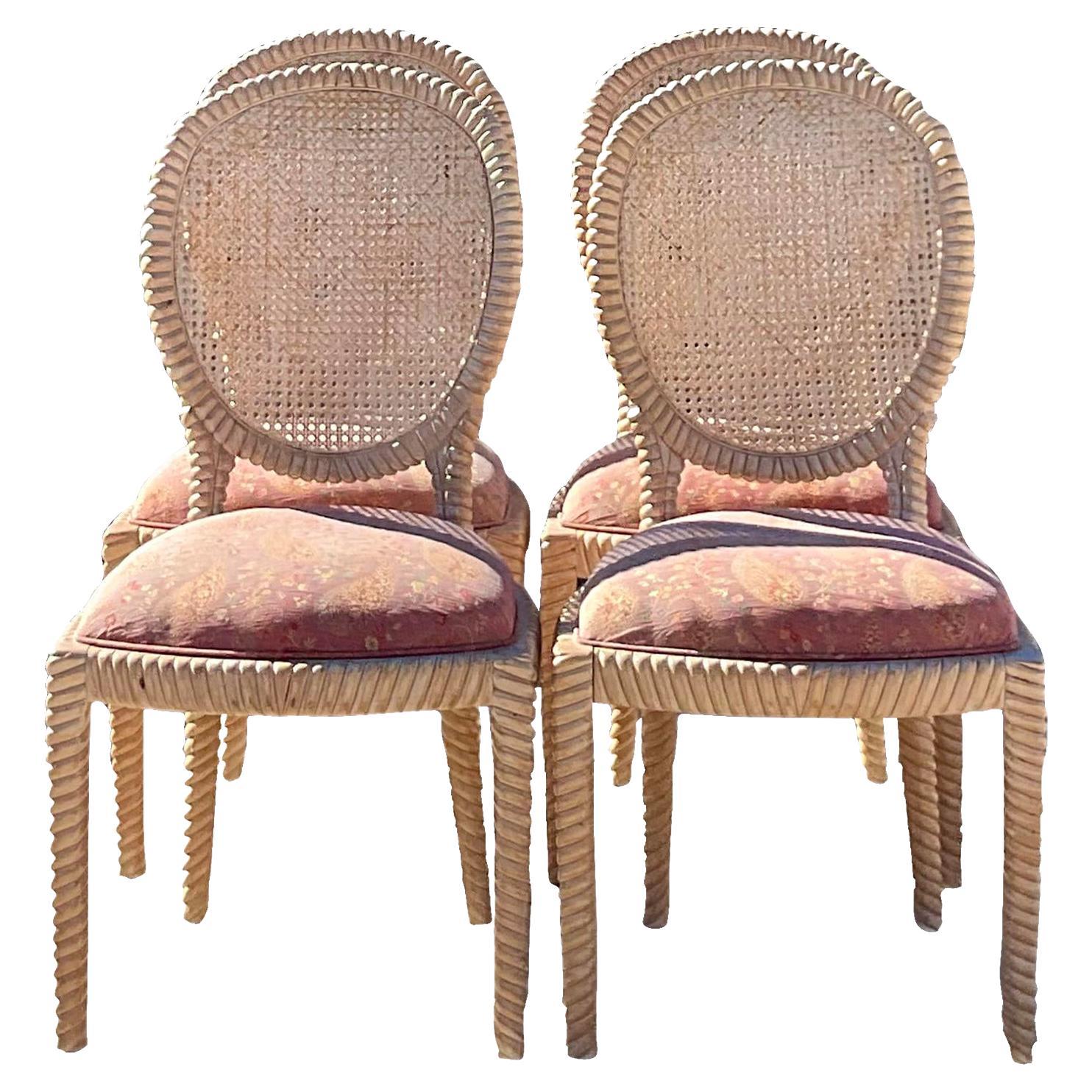 Lovely Set of 4 Vintage Carved Rope Dining Chairs Mid-Century Modern ...