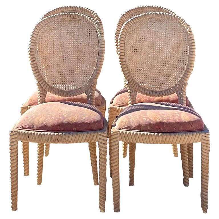 Vintage Coastal Carved Rope Dining Chairs, Set of 4 at 1stDibs