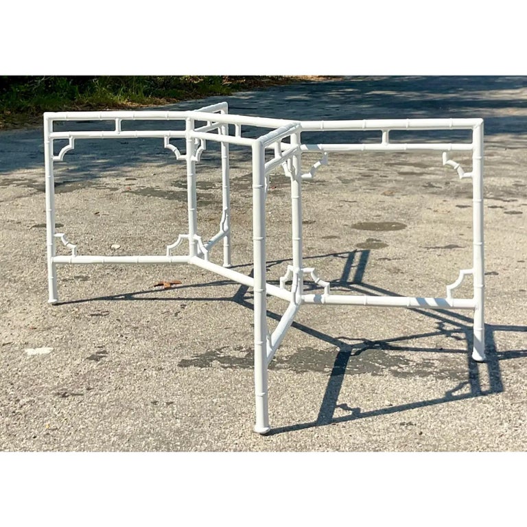 Vintage Coastal Cast Aluminum Bamboo Fretwork Dining Table Pedestal For ...