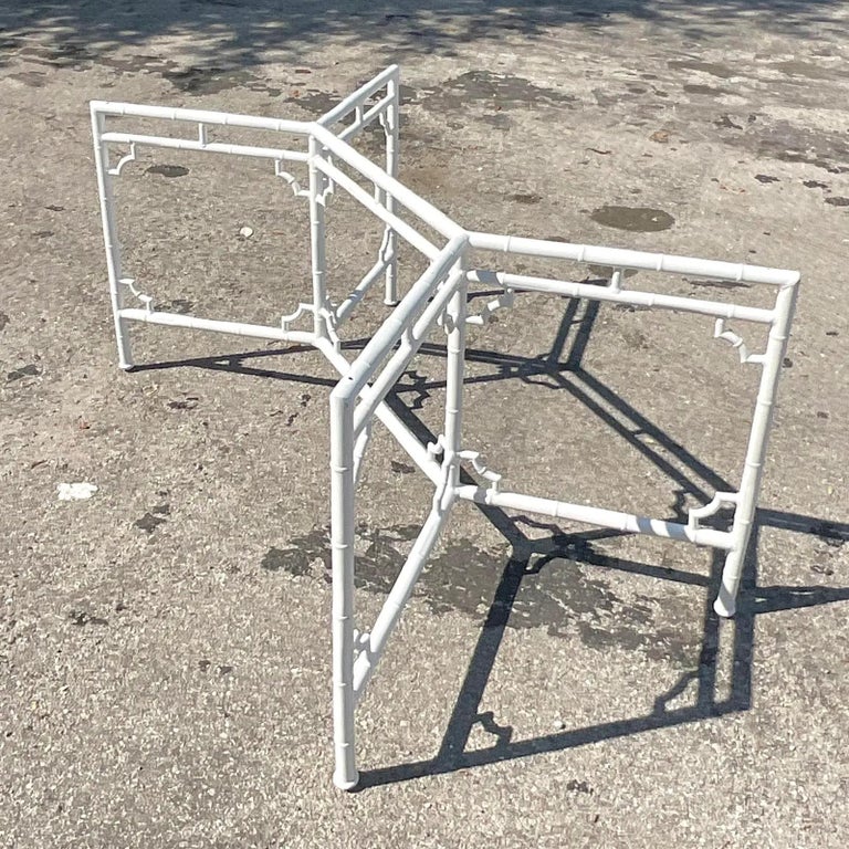 Vintage Coastal Cast Aluminum Bamboo Fretwork Dining Table Pedestal For ...