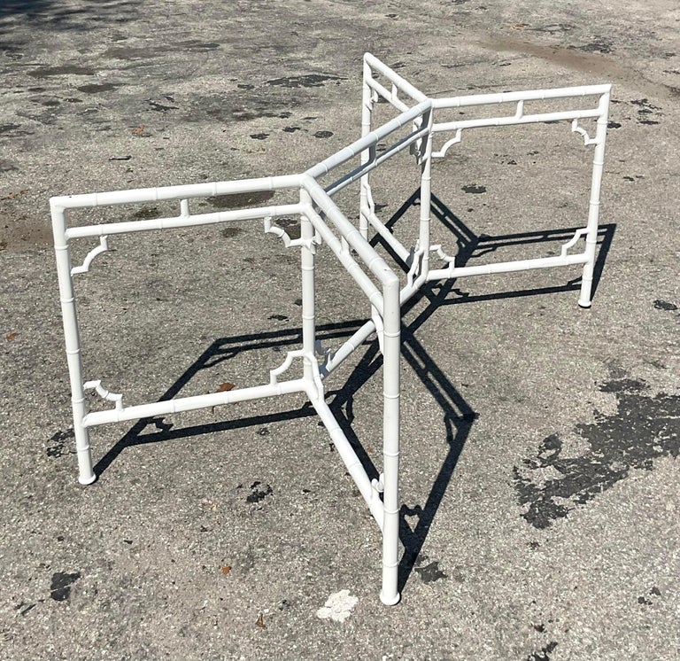 Vintage Coastal Cast Aluminum Bamboo Fretwork Dining Table Pedestal For ...