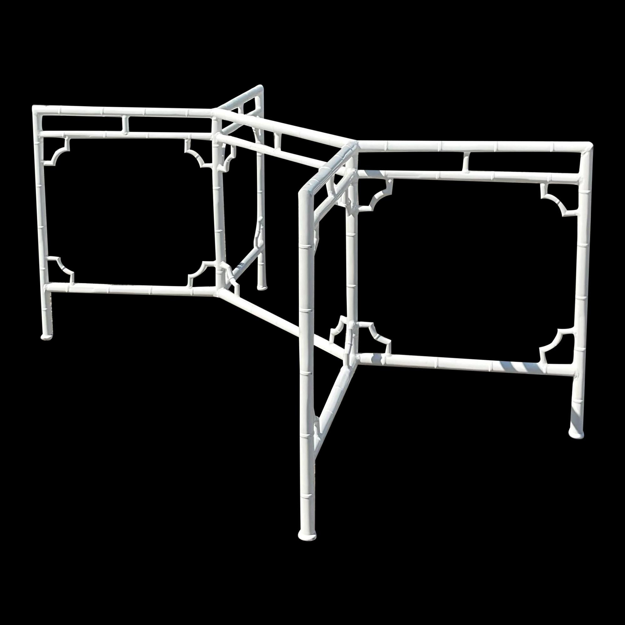 Vintage Coastal Cast Aluminum Bamboo Fretwork Dining Table Pedestal For ...